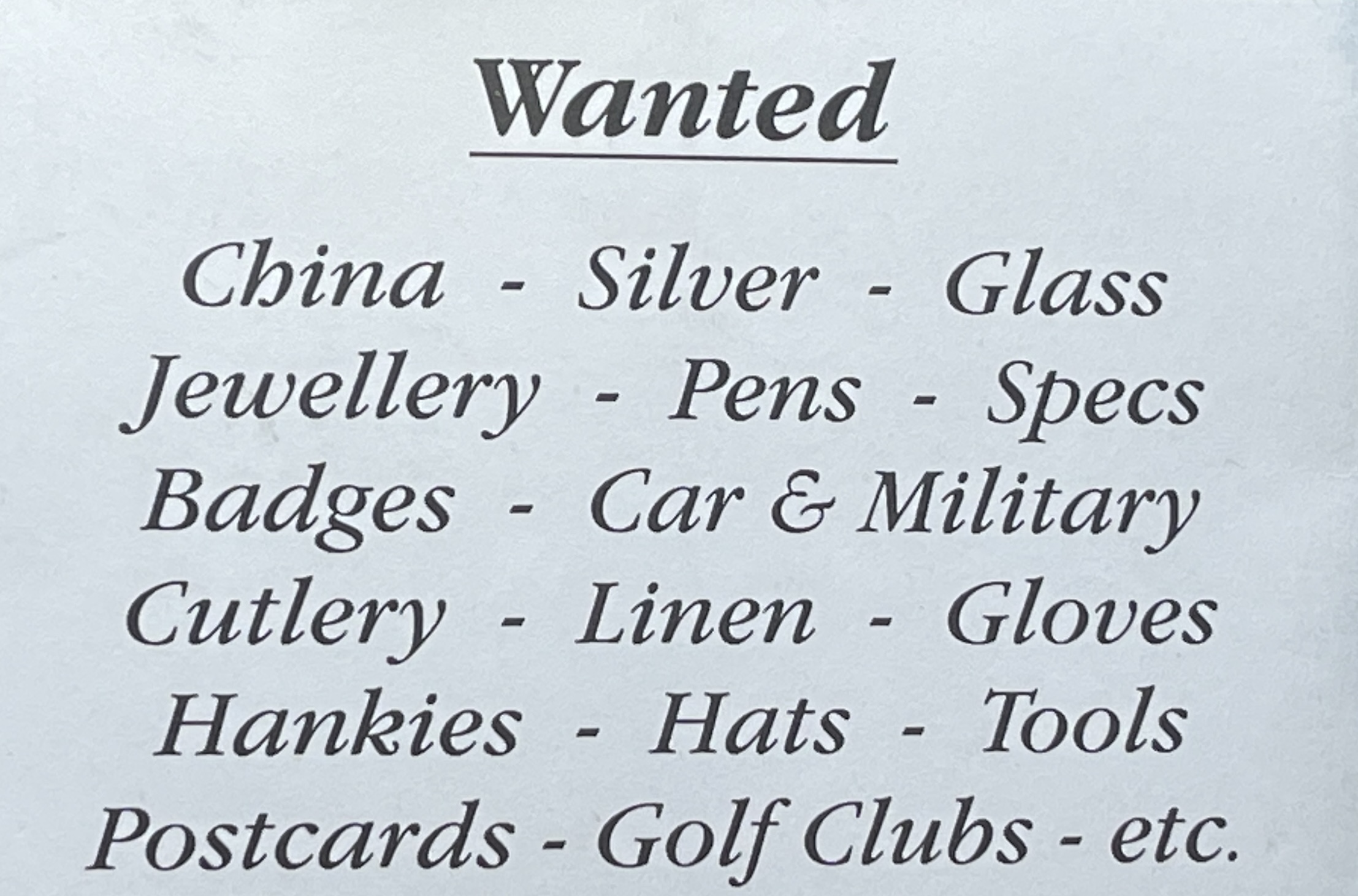 The “ WHATNOT & CHINA” Shop 70 Main Road Kalk Bay Cape Town – ph 7881823 | johnbartels.com